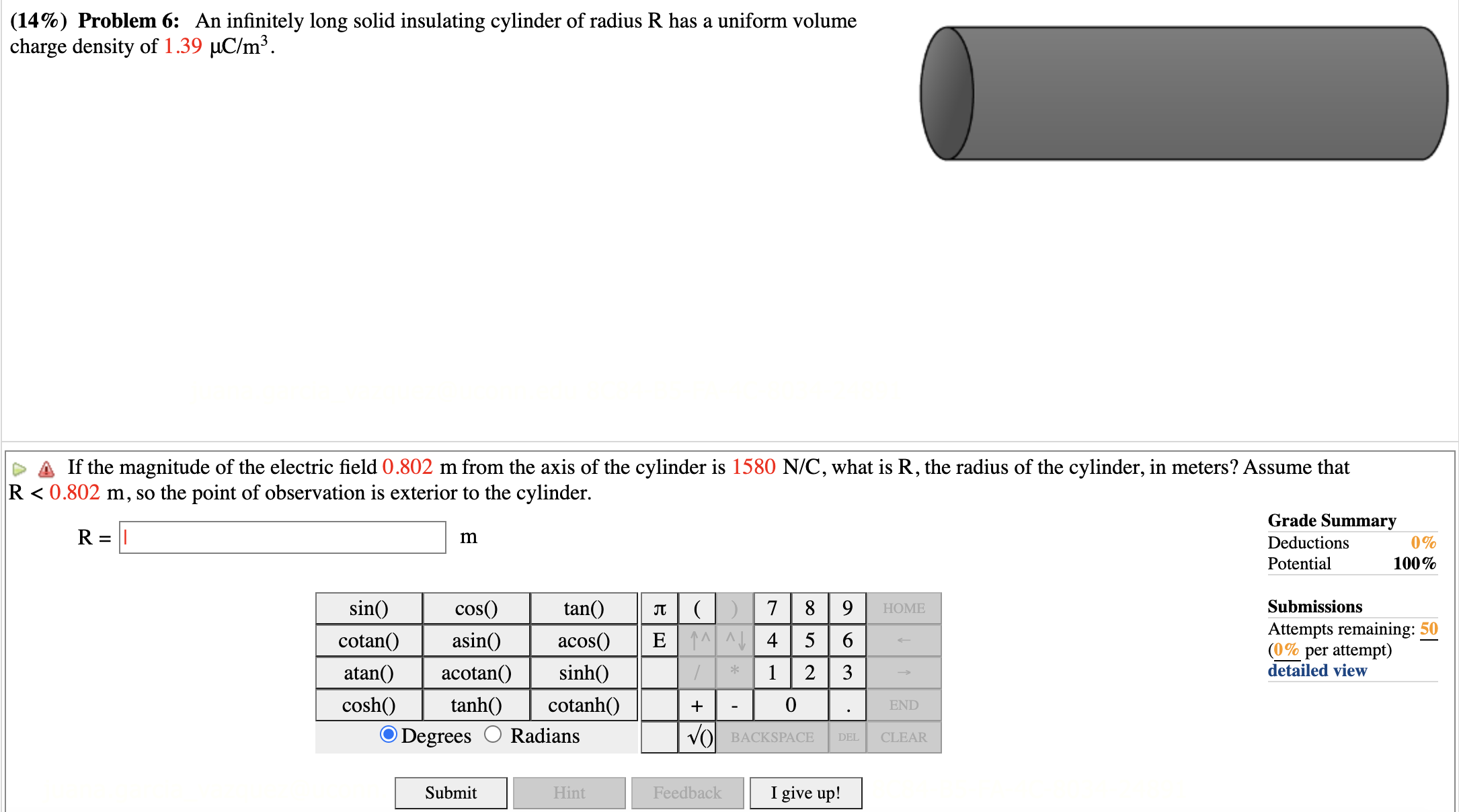 Solved Problem 6: An infinitely long solid insulating | Chegg.com