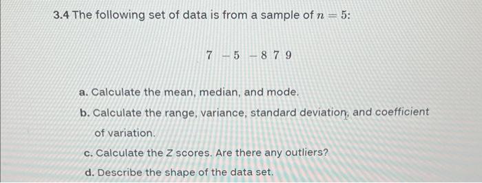 Solved 3.4 The following set of data is from a sample of n=5 | Chegg.com