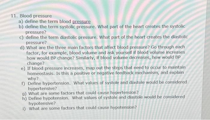 Solved 11. Blood pressure a) define the term blood pressure | Chegg.com