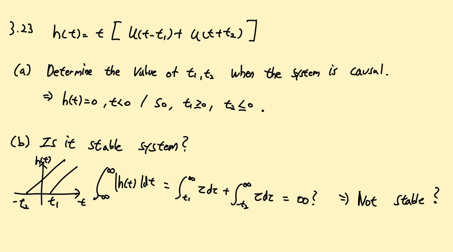 Solved 3.23h(t)=t[u(t−t1)+u(t+t2)] (a) Determine the value | Chegg.com