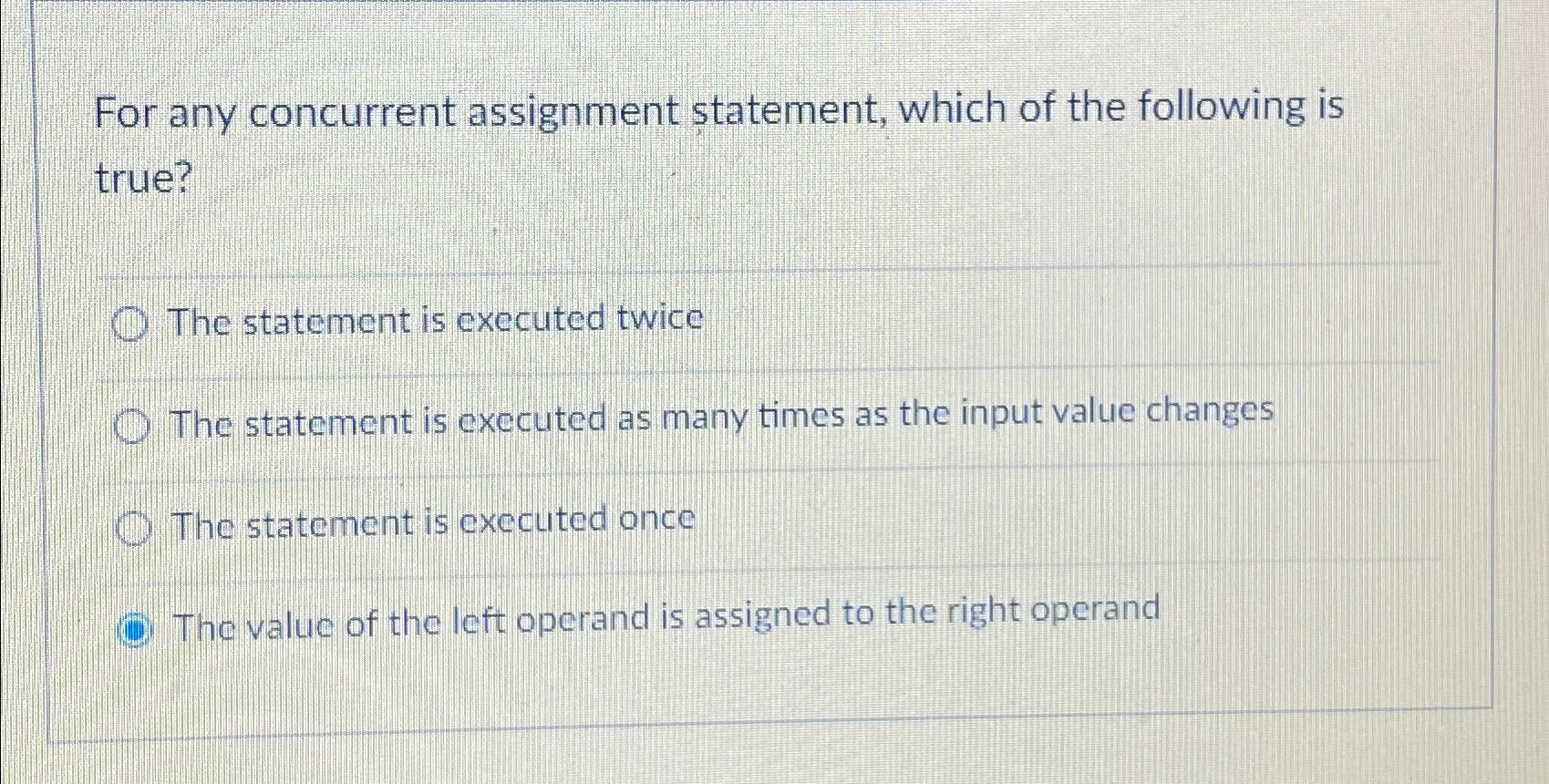 Solved For Any Concurrent Assignment Statement Which Of The 