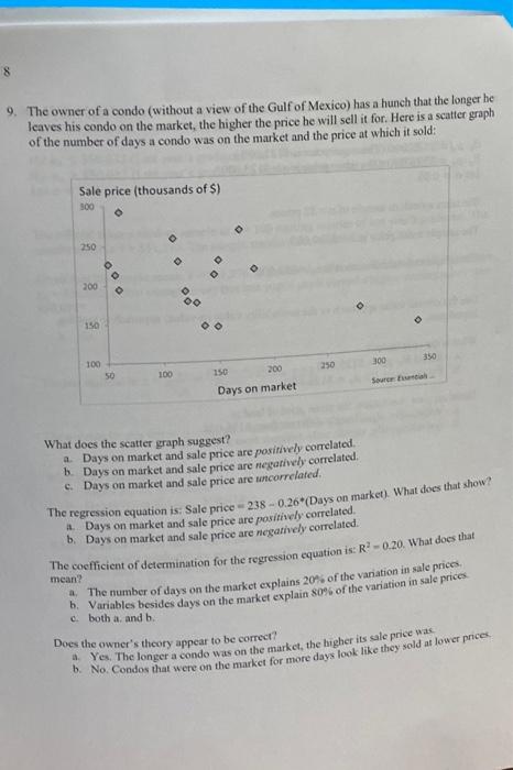 Solved 8 9. The owner of a condo (without a view of the Gulf | Chegg.com
