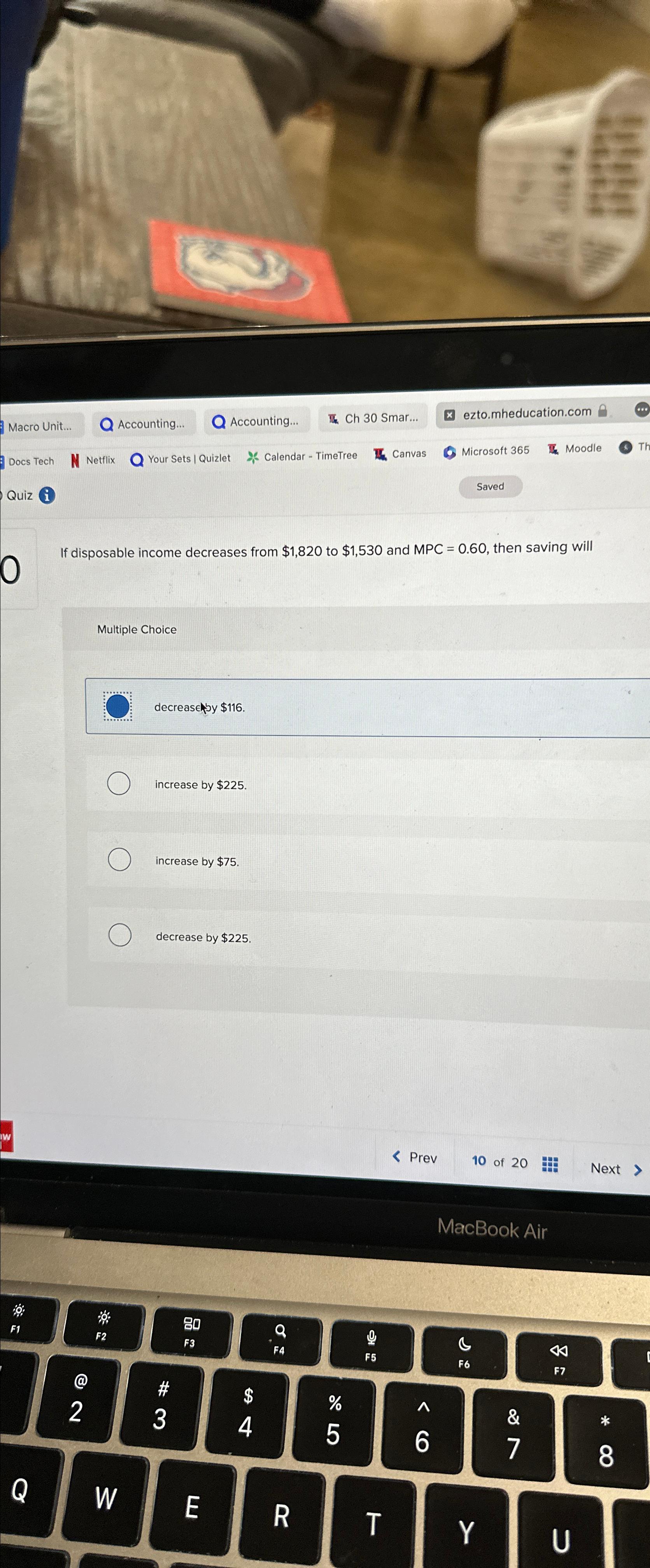 Solved If disposable income decreases from $1,820 ﻿to $1,530 | Chegg.com