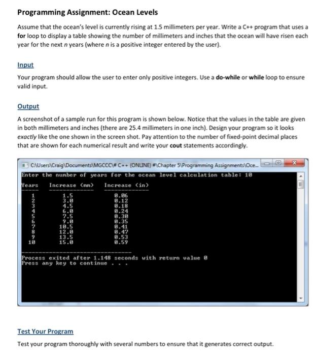 Solved Programming Assignment: Ocean Levels Assume that the | Chegg.com