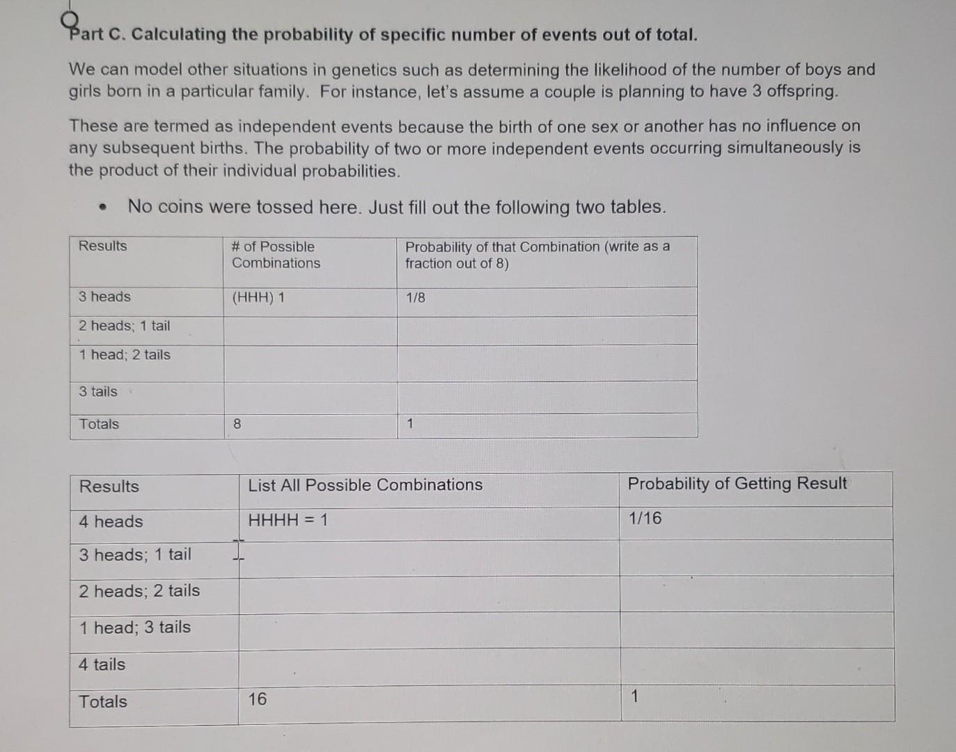 Solved Part C. Calculating the probability of specific | Chegg.com