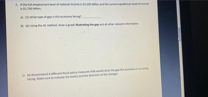 Solved 2. If the full employment level of national income is | Chegg.com