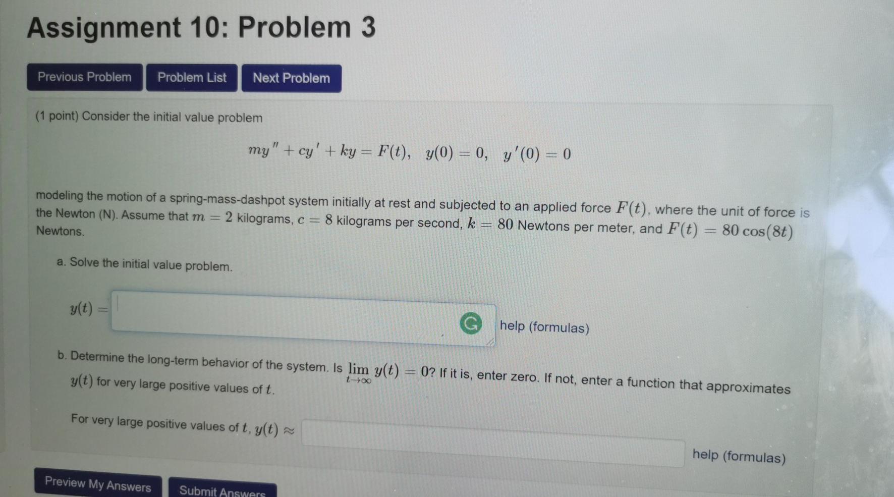 Solved Assignment 10 Problem 3 Previous Problem Problem
