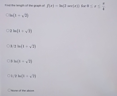 Solved Find the length of the graph of f(x)=ln(2sec(x)) ﻿for | Chegg.com