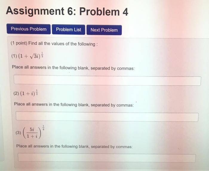 Solved Assignment 6 Problem 4 Previous Problem Problem List 
