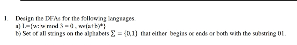 Solved Design the DFAs for the following | Chegg.com