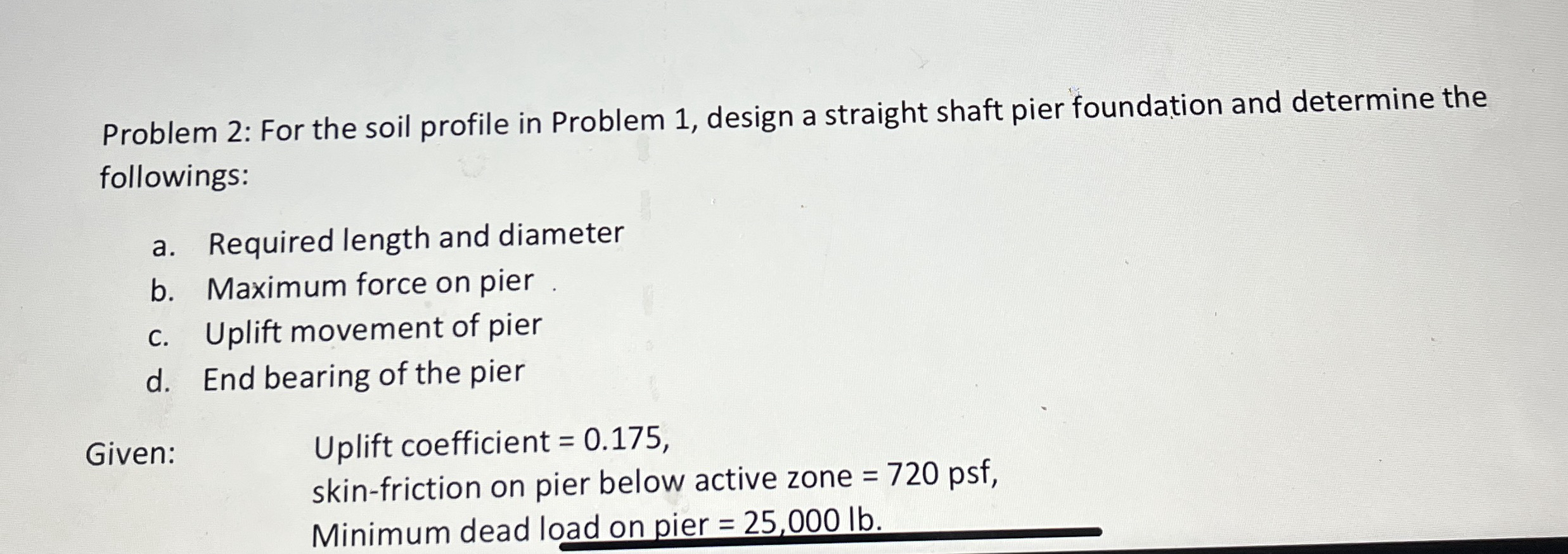 Problem 2: For the soil profile in Problem 1, ﻿design | Chegg.com