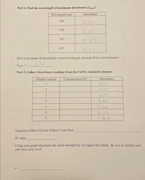 Solved Part 4 . Find the wavelength of maximum absorbance | Chegg.com