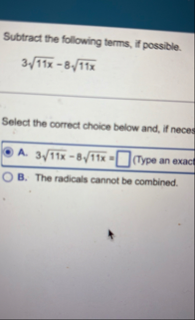 Solved Subtract the following terms, if | Chegg.com