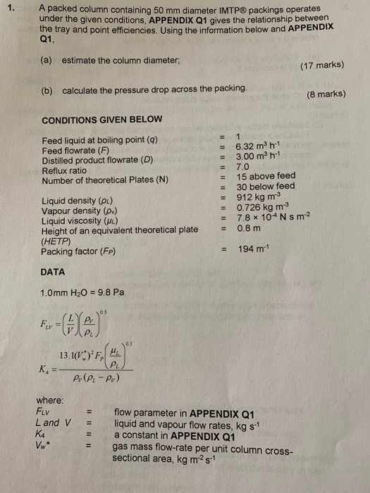 1. A packed column containing 50 mm diameter IMTP® | Chegg.com