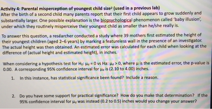 Solved Activity 4: Parental misperception of youngest child | Chegg.com