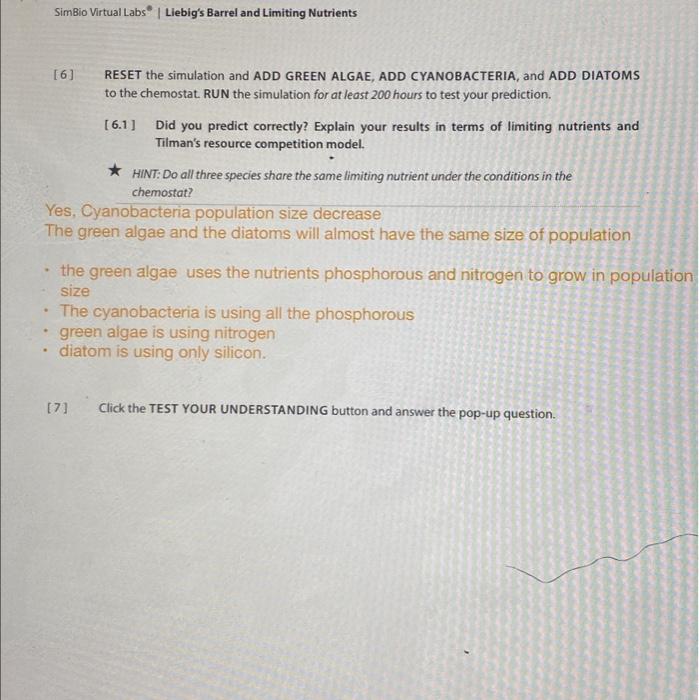 SimBio Virtual Labs Liebig's Barrel and Limiting | Chegg.com