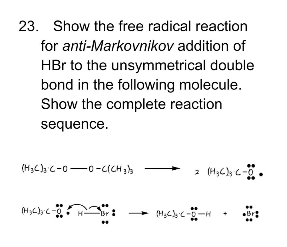 Solved Show the free radical reaction for anti-markovnikov | Chegg.com