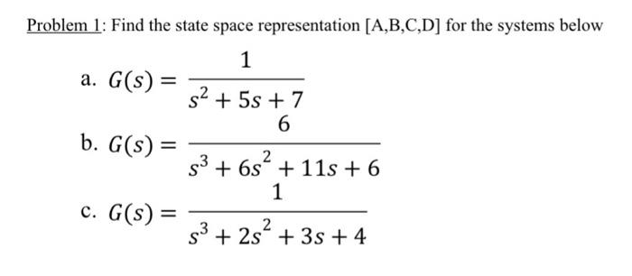 Solved Problem 1: Find the state space representation | Chegg.com