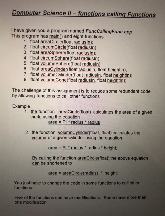 Solved Computer Science II – functions calling Functions I | Chegg.com