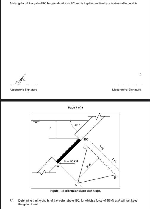 Solved A triangular sluice gate ABC hinges about axis BC and | Chegg.com