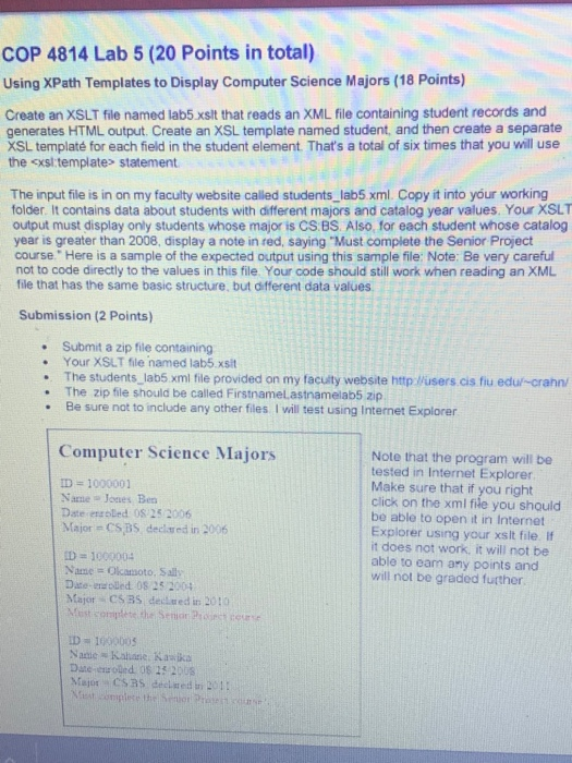 COP 4814 Lab 5 (20 Points in total) Using XPath | Chegg.com
