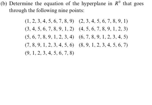 Solved (b) Determine the equation of the hyperplane in Rº | Chegg.com