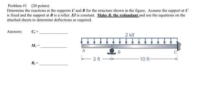 Solved Problem #1 (20 points) Determine the reactions at the | Chegg.com