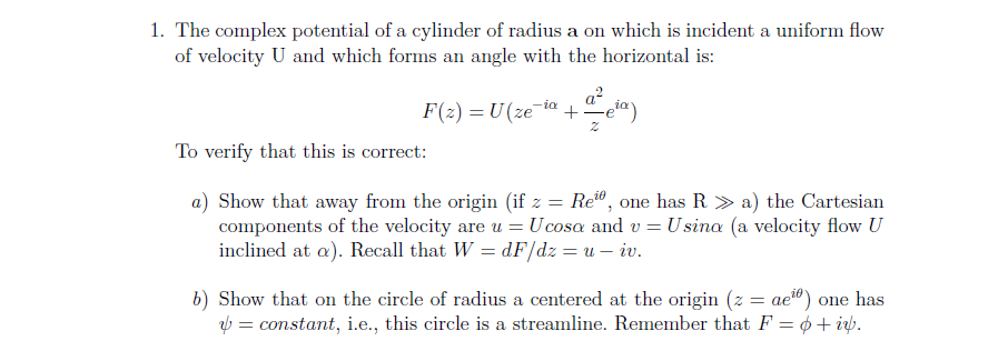 Solved The complex potential of a cylinder of radius a on | Chegg.com