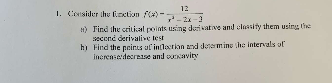 Solved Consider the function f(x)=12x2-2x-3a) ﻿Find the | Chegg.com