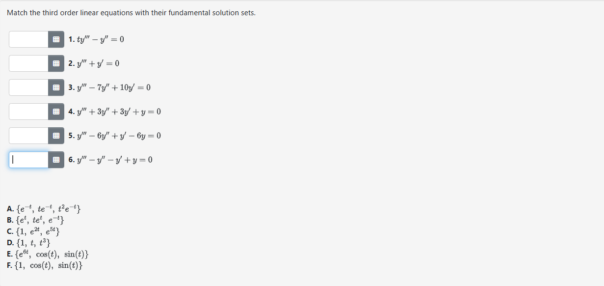 Solved Match the third order linear equations with their | Chegg.com