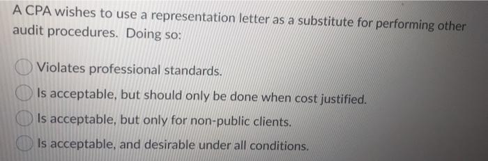 Solved A CPA wishes to use a representation letter as a | Chegg.com