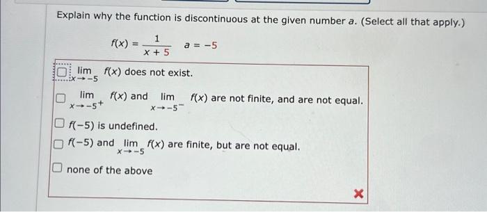 Solved Explain why the function is discontinuous at the | Chegg.com
