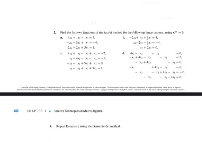 Solved Find the first two iterations of the SOR method with | Chegg.com