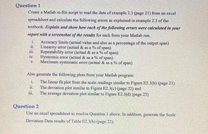 Question 1 Create a Matlab m-file script to read the | Chegg.com