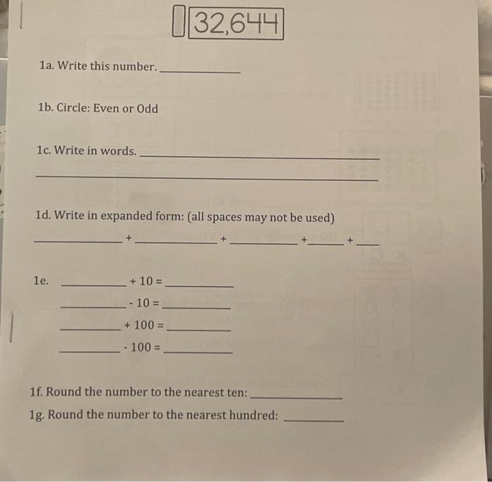 Solved 1a. Write this number. 1b. Circle: Even or Odd 1c. | Chegg.com