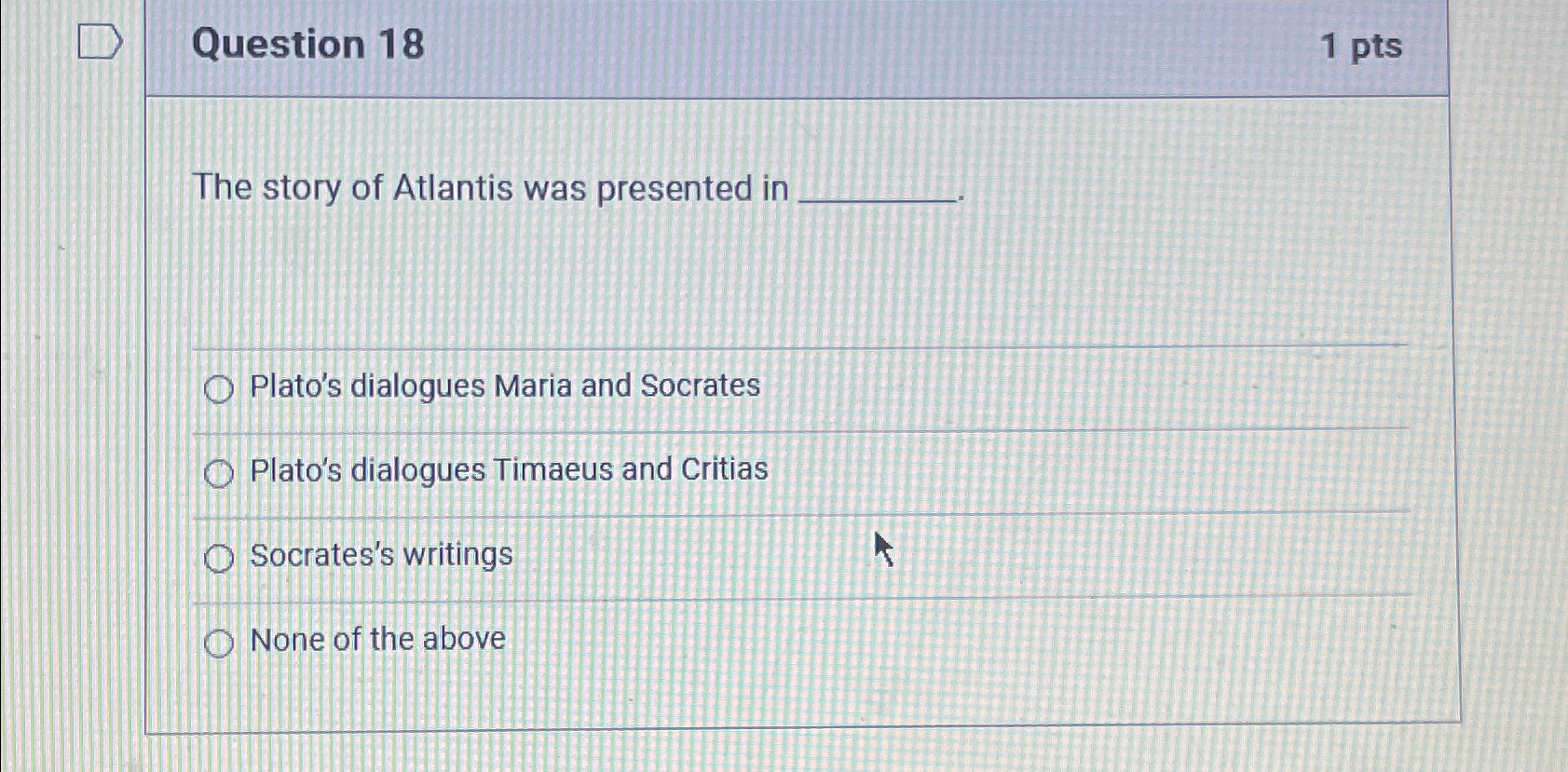 Solved Question 181 ﻿ptsThe story of Atlantis was presented | Chegg.com