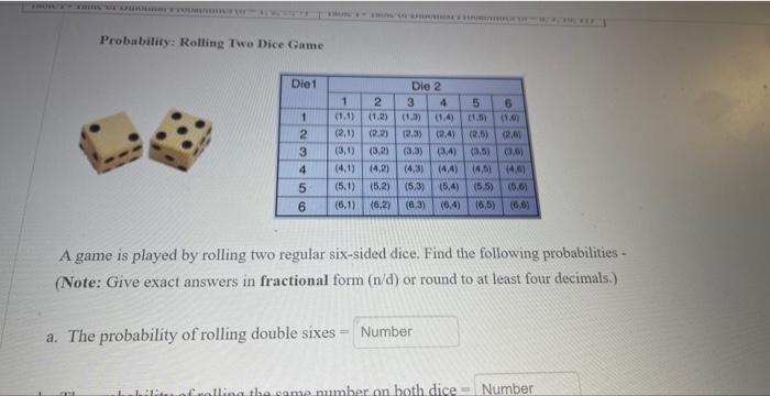 Solved Probability: Rolling Two Dice Came. A game is played | Chegg.com