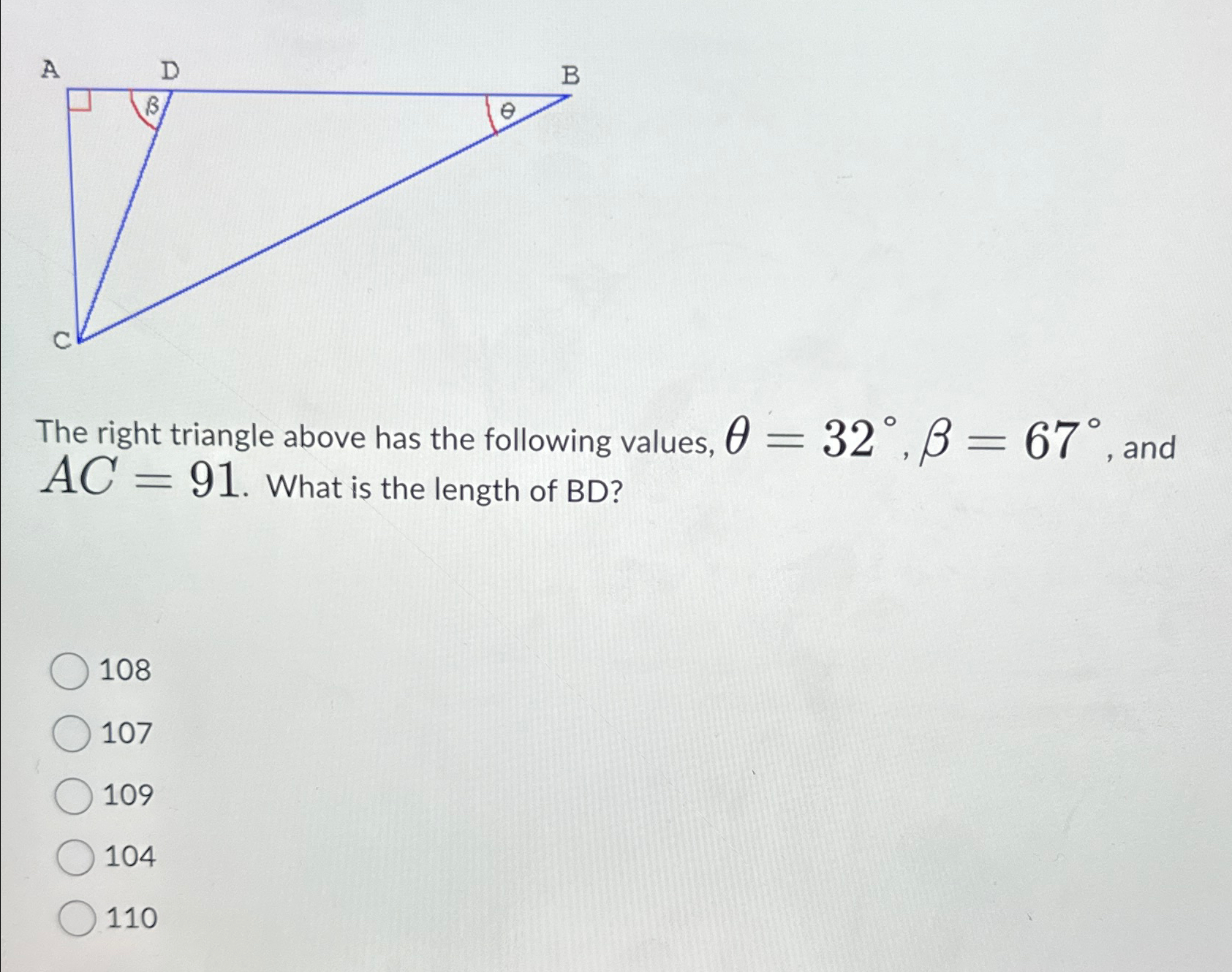 Solved The right triangle above has the following values, | Chegg.com
