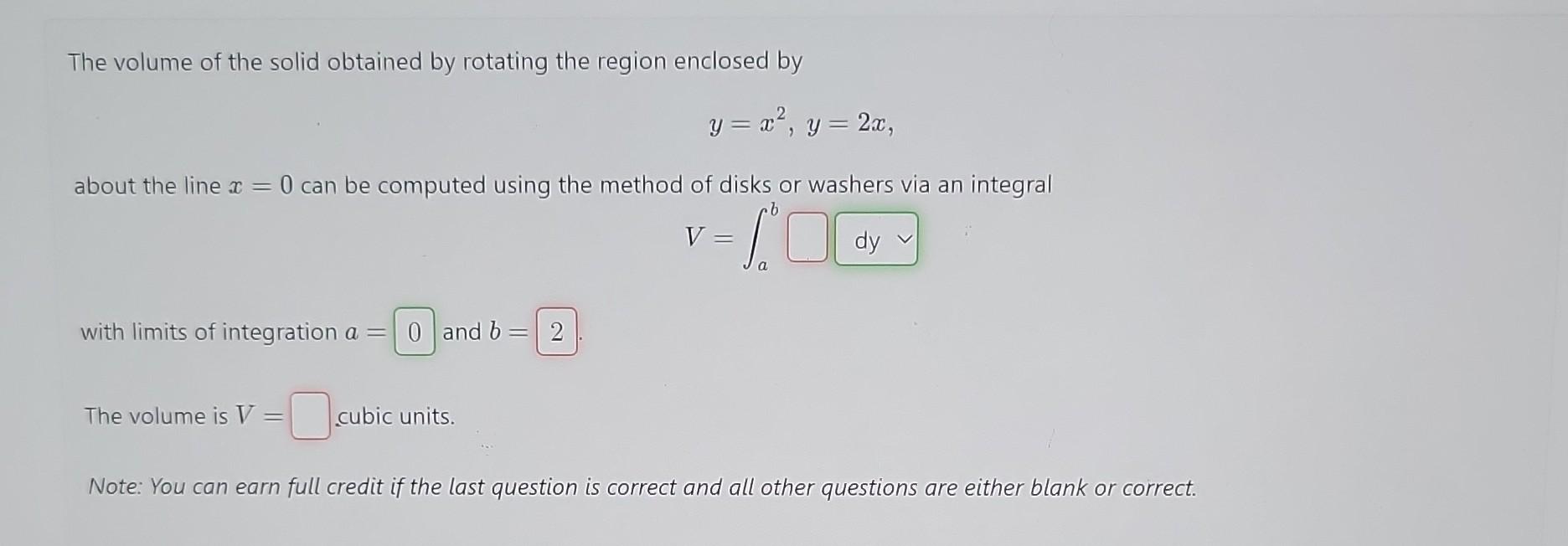 Solved The volume of the solid obtained by rotating the | Chegg.com