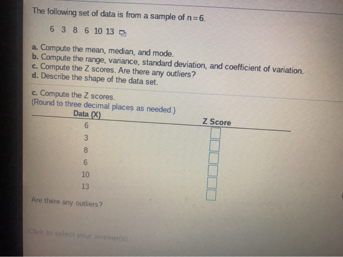 Solved The following set of data is from a sample of n=6. 6 | Chegg.com