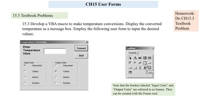 Solved CH15 User Forms 15.3 Textbook Problems 15.3 Develop a | Chegg.com