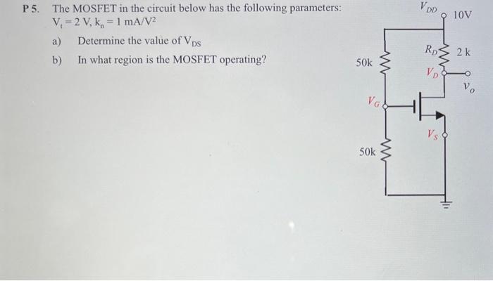 Solved 5. The MOSFET in the circuit below has the following | Chegg.com
