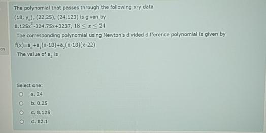 Solved The polynomial that passes through the following x-y | Chegg.com