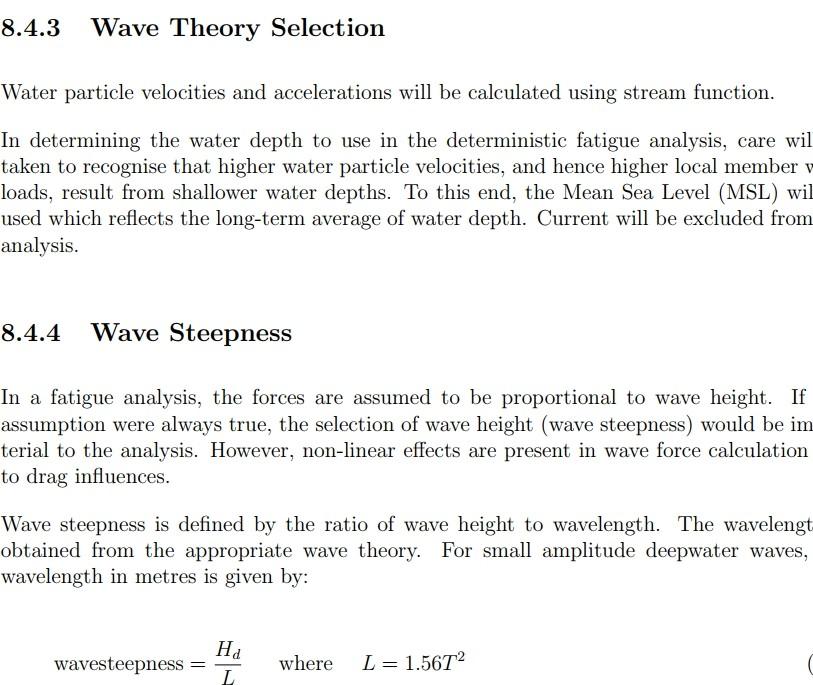 8.4.3 Wave Theory Selection Water particle velocities | Chegg.com