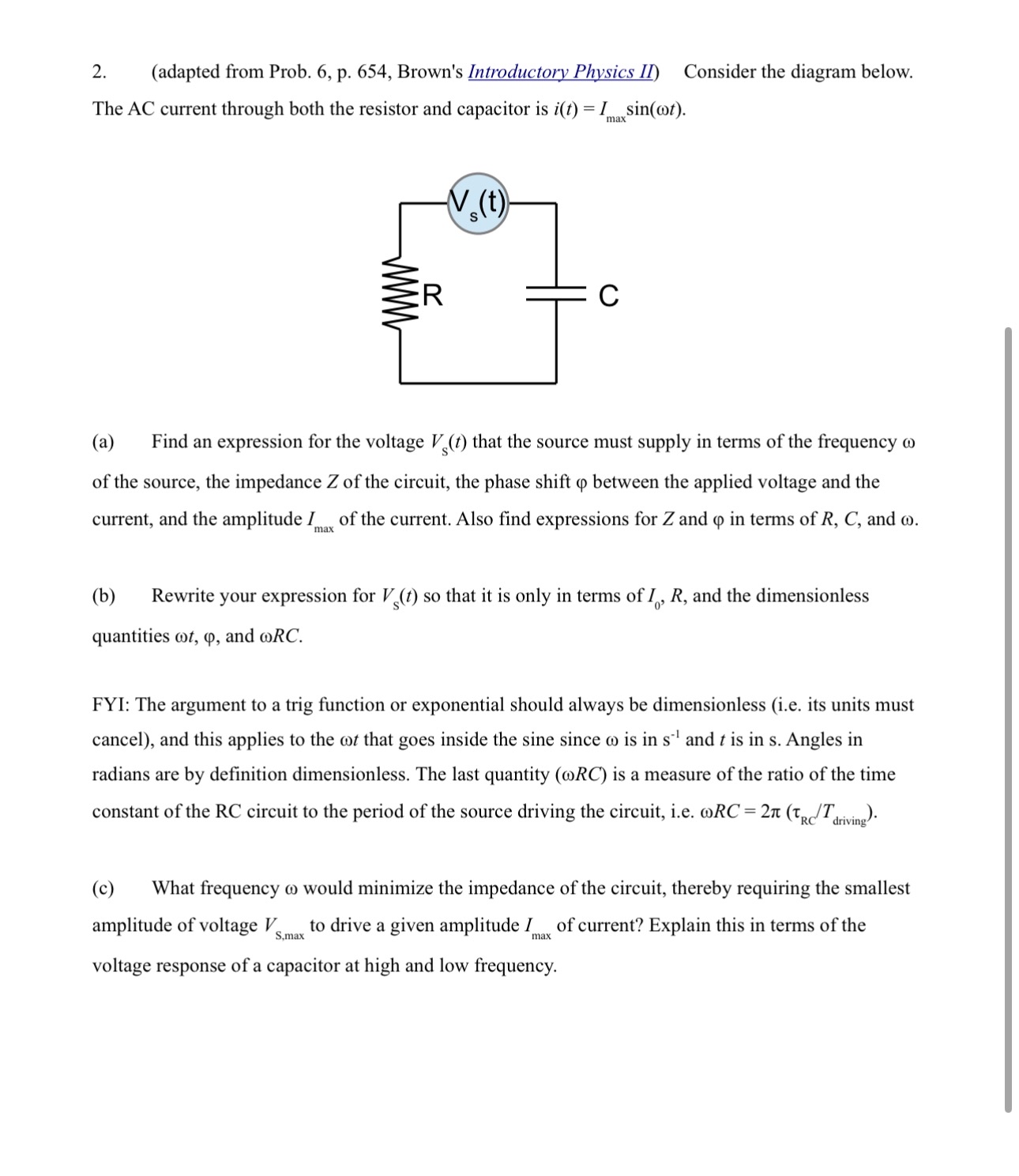 Solved (adapted from Prob. 6, ﻿p. 654, ﻿Brown's Introductory | Chegg.com