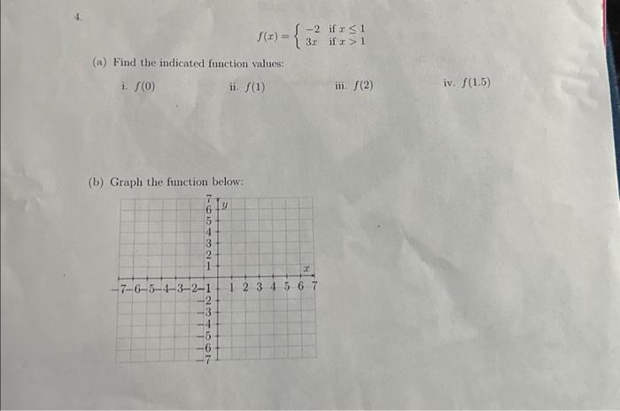Solved 4. f(x) = { (a) Find the indicated function values: | Chegg.com