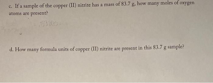 Solved c. If a sample of copper (ii) nitrite has a mass of | Chegg.com