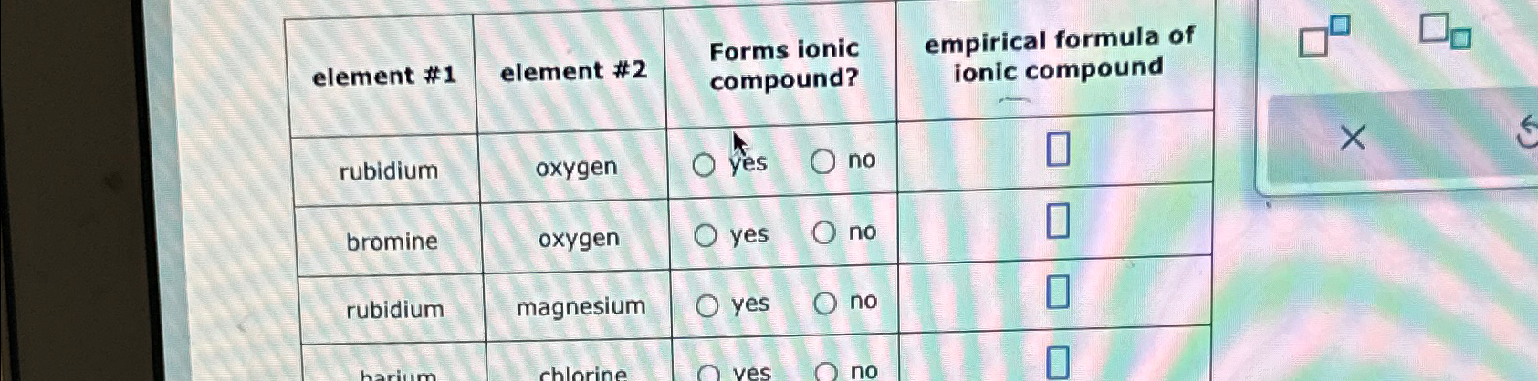 Solved \table[[element #1,element | Chegg.com
