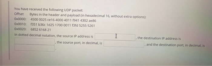 Solved You have received the following UDP packet: Offset | Chegg.com