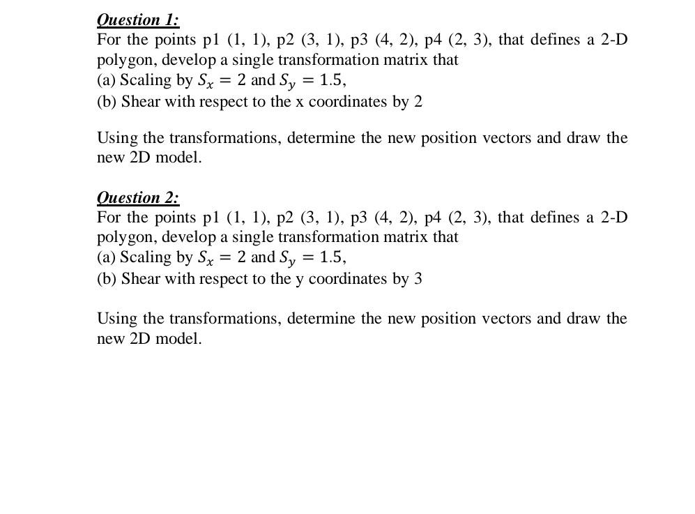 Solved Ouestion 1: For the points p1 | Chegg.com